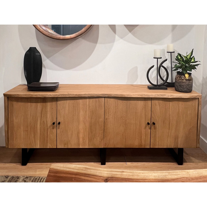 Kenaja Rustic Solid Wood Credenza Sideboard With Live Edge In A Natural Finish